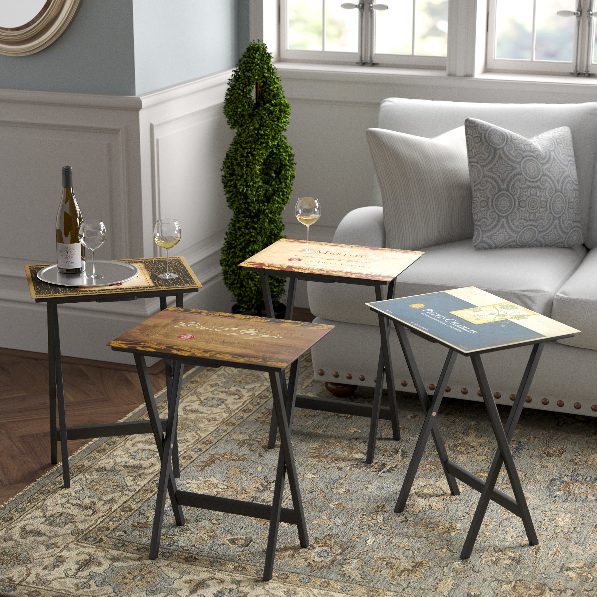 Lark Manor Reta Rustic Wine Labels TV Tray Set with Stand Reviews Wayfair